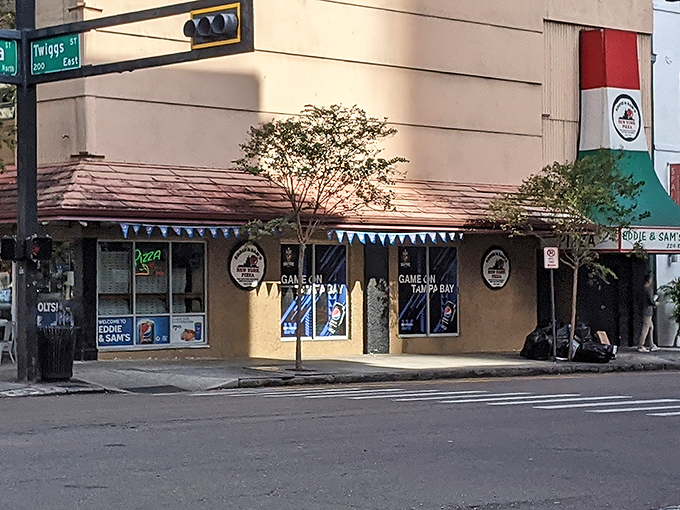 The unassuming corner spot where pizza dreams come true. Eddie and Sam's exterior might be modest, but inside awaits New York pizza perfection.The unassuming corner spot where pizza dreams come true. Eddie and Sam's exterior might be modest, but inside awaits New York pizza perfection.