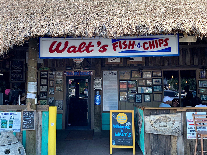 That thatched roof isn't just for show – it's been sheltering seafood lovers through decades of Florida weather.