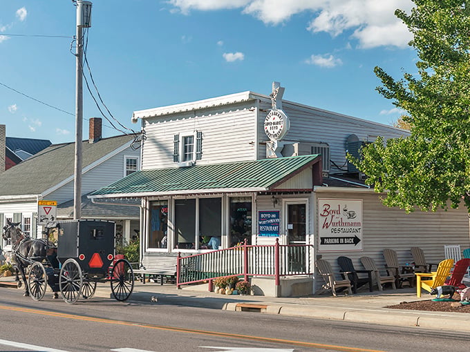 The unassuming exterior of Boyd & Wurthmann stands like a culinary lighthouse in Berlin, beckoning hungry travelers with its simple promise: real food awaits inside.