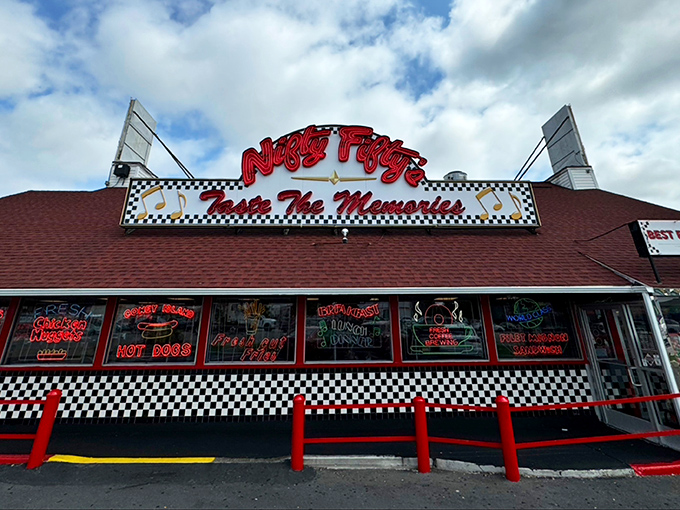 That checkered flag exterior screams "victory lap for your taste buds" louder than a NASCAR announcer.