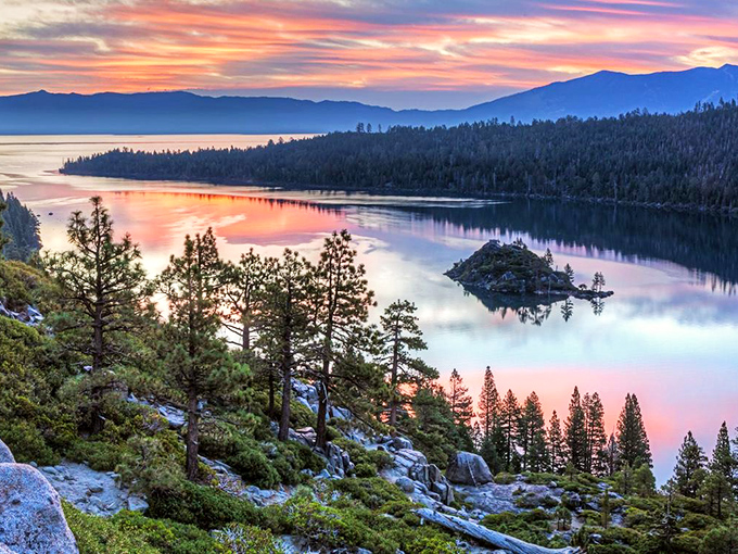 Mother Nature showing off her best work&mdash;Emerald Bay's impossibly blue waters cradle Fannette Island like a precious jewel in California's alpine crown.