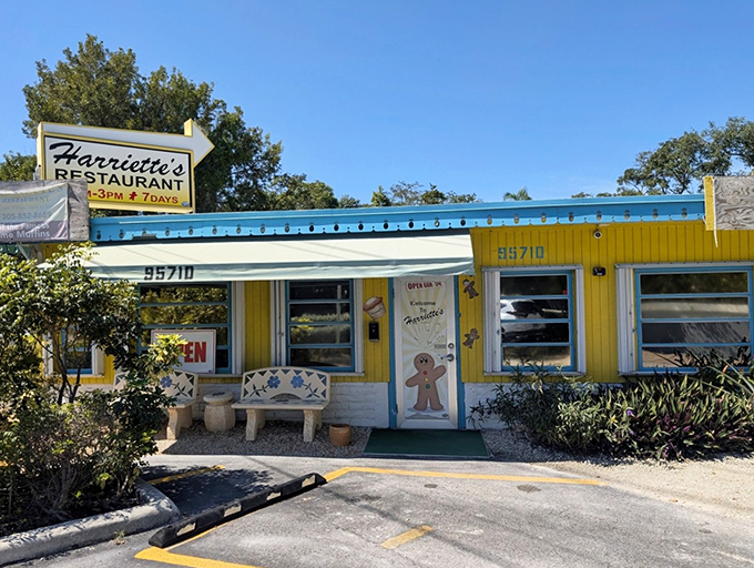 This cheerful yellow and turquoise diner practically waves hello from the Overseas Highway, promising breakfast magic inside.