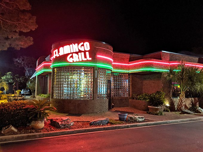 The Flamingo Grill's exterior promises good times and even better lobster inside.