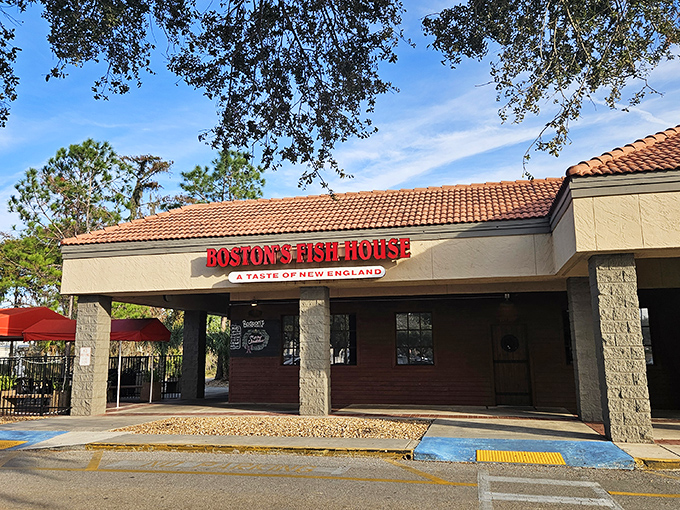 The iconic red lettering of Boston's Fish House beckons seafood lovers, while that inflatable polar bear stands guard in the Florida heat&mdash;a delightfully puzzling sentinel.