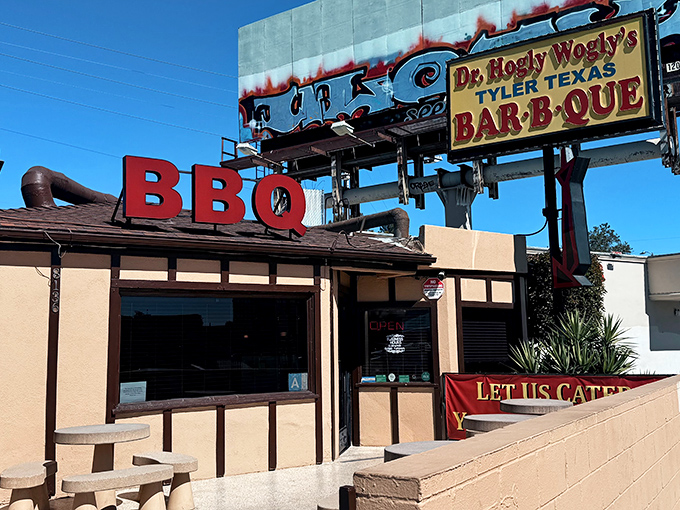 That whimsical sign promises barbecue adventures that would make even the most serious carnivore crack a smile.