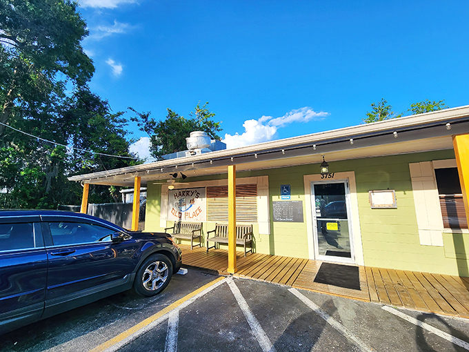 The unassuming lime-green exterior of Harry's Old Place proves once again that Florida's best seafood treasures often hide in plain sight. 
