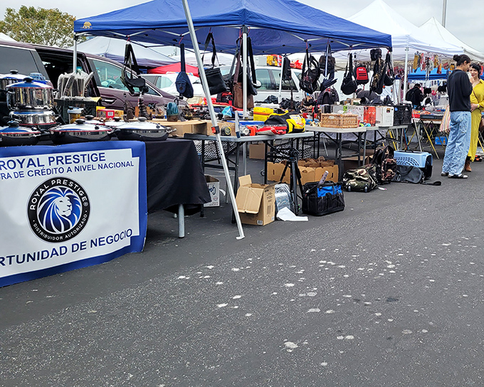 Rows of white tents create a treasure hunter's paradise at Laney College Flea Market. The real magic happens when you venture down these pathways of possibility.