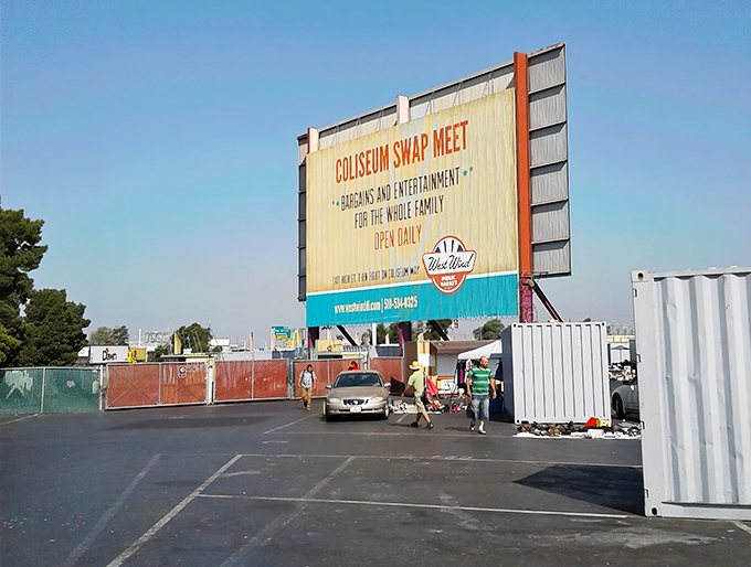 The iconic yellow and blue sign welcomes bargain hunters to Oakland's treasure trove. Like a Vegas marquee for the thrift-obsessed!