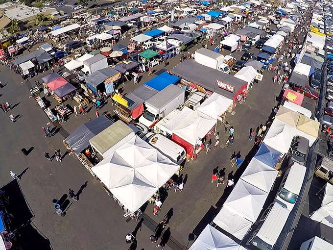 A treasure hunter's paradise from above! This aerial view shows just a fraction of Kobey's vast marketplace where one person's castoffs become another's prized possessions.