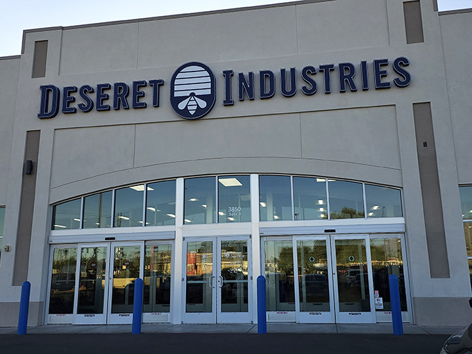 The modern facade of Deseret Industries beckons like a siren song to bargain hunters. Behind those doors? A wonderland of secondhand treasures awaits.