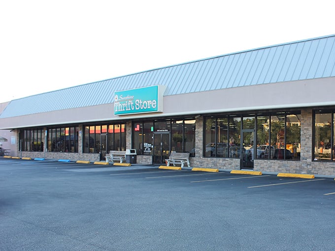 The iconic turquoise sign glows like a beacon for bargain hunters as dusk settles over Tampa. Treasure awaits behind those glass doors!