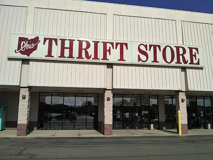 The unassuming exterior of Ohio Thrift Store hides a universe of possibilities within. Like a treasure chest disguised as a strip mall tenant.