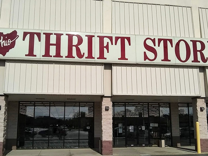 The iconic red signage beckons like a lighthouse for bargain hunters. Ohio's thrifting mecca promises treasures waiting to be discovered.