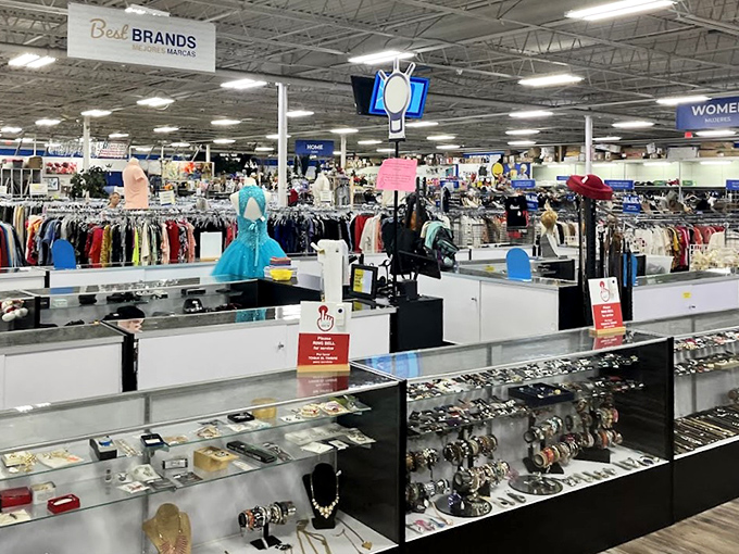 ThriftSmart's expansive layout feels like a treasure map waiting to be explored. Blue signs overhead guide your adventure through this bargain wonderland.
