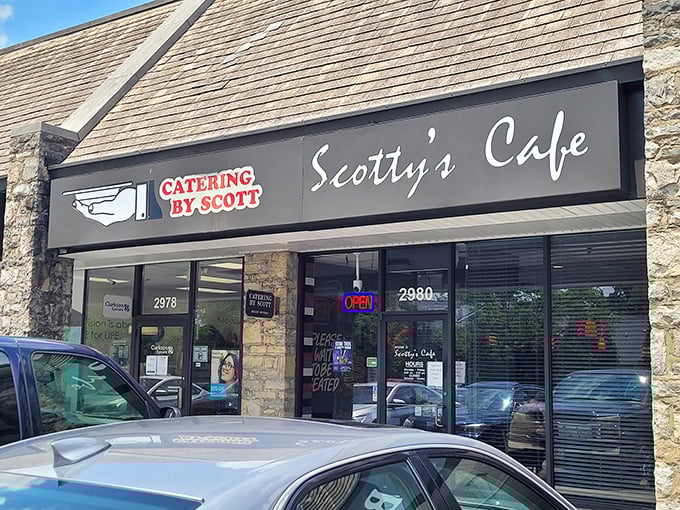 Tucked away in a modest strip mall, Scotty's Cafe proves that culinary treasures often hide in plain sight. The unassuming exterior belies the breakfast magic happening inside.