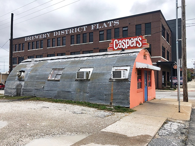 The iconic Quonset hut exterior of Casper's stands proudly in Springfield's Brewery District, like a salmon-pink time capsule promising delicious treasures inside.