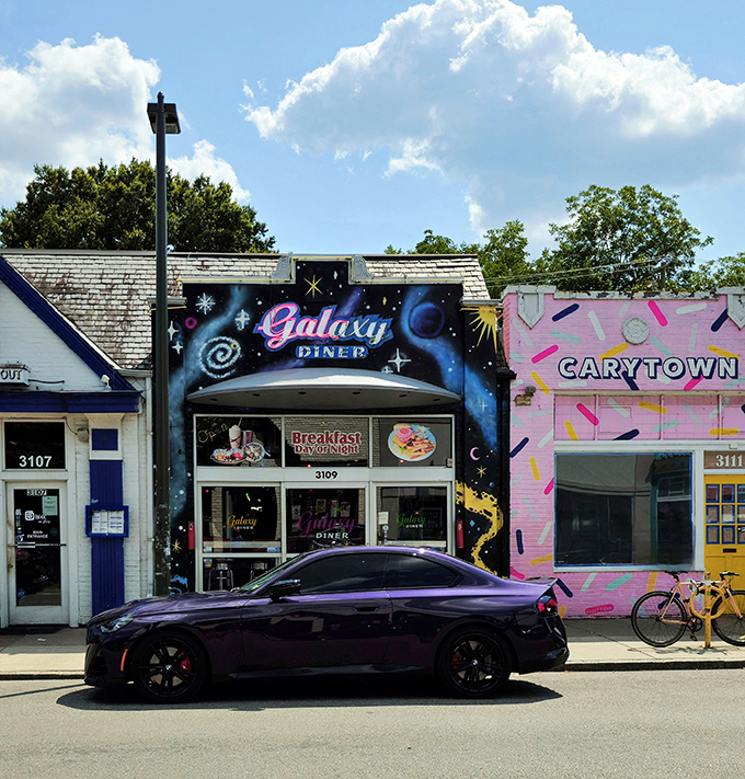 The cosmic facade of Galaxy Diner stands out in Richmond's Carytown district like a retro-futuristic beacon. Breakfast served day or night!