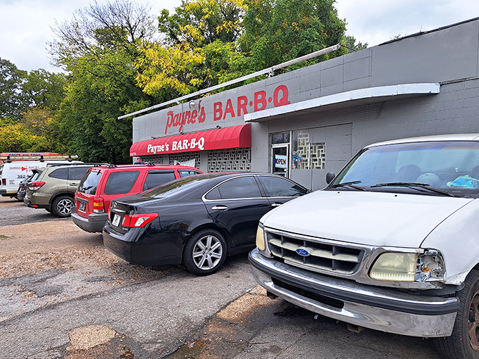 The unassuming gray exterior of Payne's Bar-B-Que proves once again that in barbecue, glamour and greatness rarely go hand in hand.