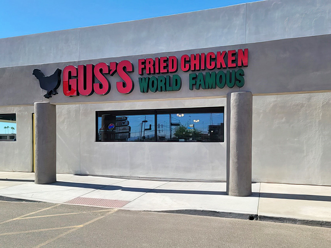 The bold red and green signage against that stark white exterior is like a beacon calling to chicken lovers everywhere. Resistance is futile.