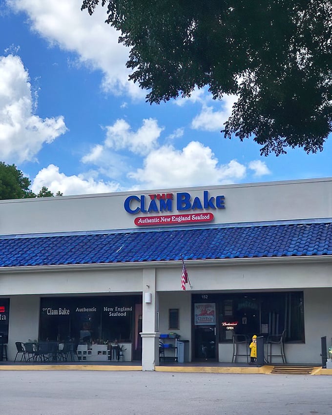 The blue-roofed sanctuary of seafood salvation stands proudly in Fort Myers, promising New England treasures that'll make you forget you're in Florida.