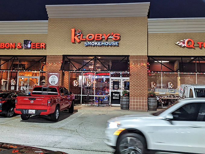 The unassuming strip mall exterior of Kloby's hides a smoky paradise within. Like finding a diamond in a parking lot.
