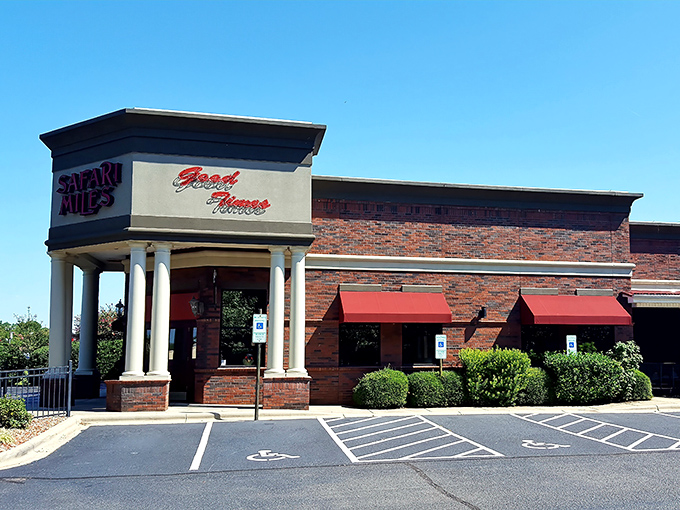 Safari Miles welcomes hungry travelers with its stately brick fa&ccedil;ade and classic columns, like a culinary embassy where your passport to prime rib awaits.