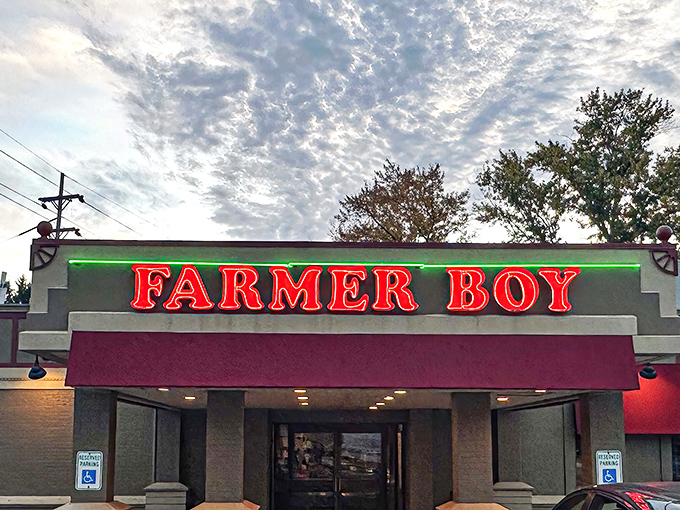 The neon glow of Farmer Boy's sign isn't just illumination&mdash;it's a beacon calling hungry souls home to comfort food paradise.