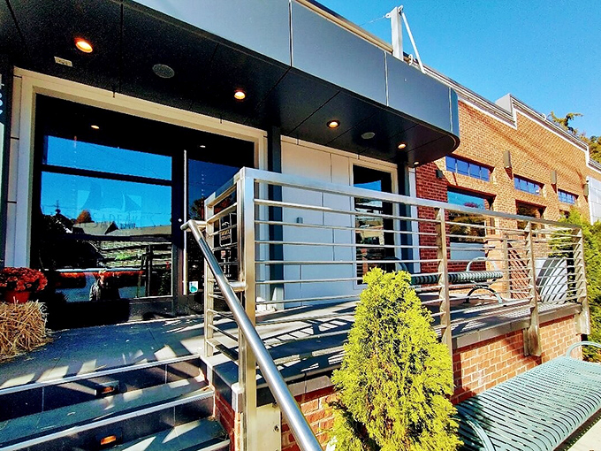 The modern exterior of Chesapeake's belies the maritime magic happening inside. Mountain location, ocean flavors&mdash;a delicious paradox in brick and blue.