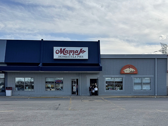 The blue awning and bold red script of Mama Jo's storefront promises pie paradise within&mdash;no fancy frills needed when the goods inside speak volumes.