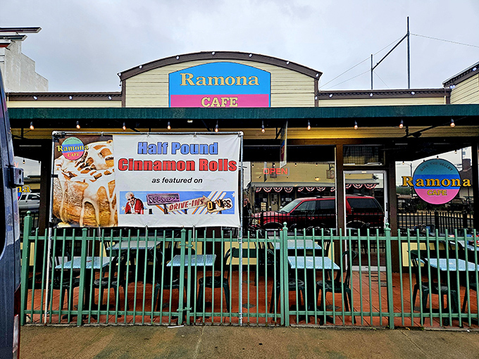 The unassuming exterior of Ramona Cafe proudly announces its claim to fame&mdash;half-pound cinnamon rolls that have achieved celebrity status in California's breakfast scene.