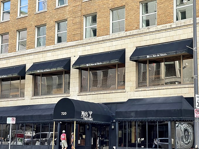 The unassuming exterior of Mo's belies the culinary treasures within. Like a secret club for steak lovers hiding in plain sight on Milwaukee's Plankinton Avenue.