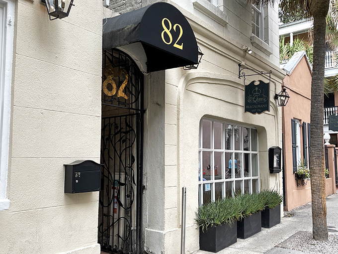 The unassuming exterior of 82 Queen belies the culinary magic happening inside. Charleston's historic charm meets gastronomic excellence on this quiet street.