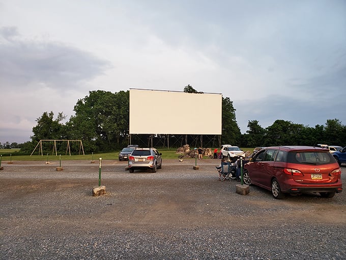 The Cumberland Drive-In Theatre stands ready for another night of magic under the Pennsylvania stars.