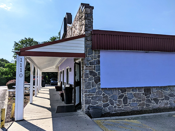 Stone meets comfort at the Chambersburg Family Diner, where the welcoming covered entrance promises good things await inside.