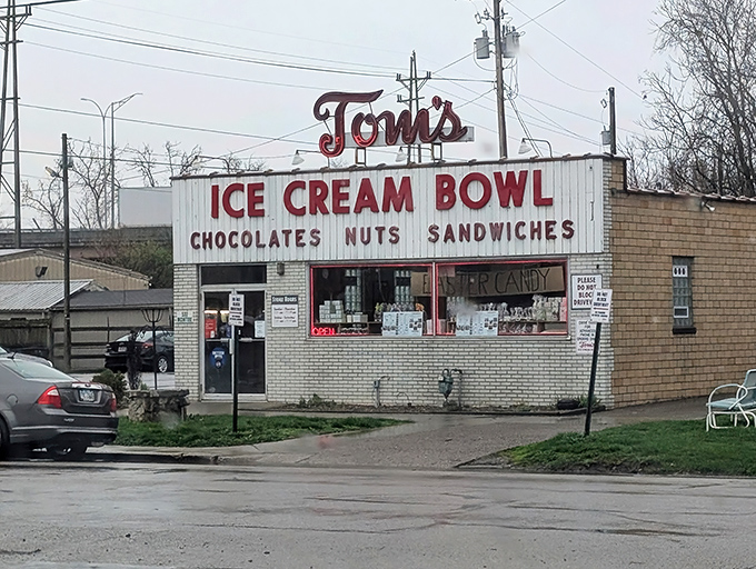The yellow brick road to ice cream nirvana. Tom's iconic storefront has been beckoning sweet-toothed pilgrims to Zanesville for generations.