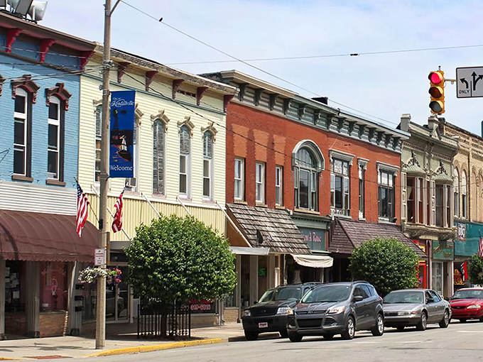 A charming Main Street vista! The colorful, classic architecture here feels like walking right into a pleasant, small-town movie set. Let's explore!