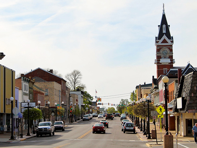 Main Street Clarion stretches before you like a Norman Rockwell painting come to life, complete with that iconic clock tower standing sentinel over daily small-town rhythms.