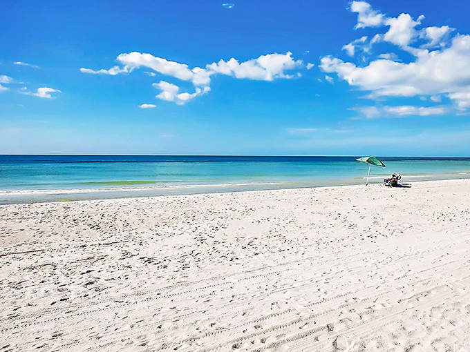Pure sugar-white sand meets endless blue sky in this postcard-perfect slice of Gulf Coast paradise.