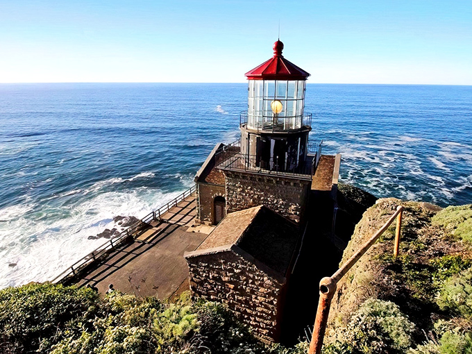 The iconic red-topped lighthouse stands defiantly against the Pacific, like California's version of a medieval castle with better ocean views.