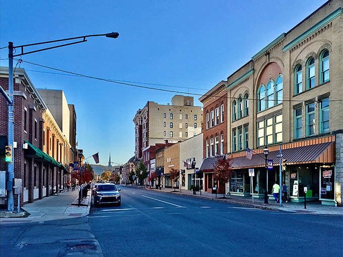 Downtown Clearfield greets visitors with historic charm and small-town character. The Dimeling Hotel's stately presence anchors a skyline that whispers stories of Pennsylvania's past.
