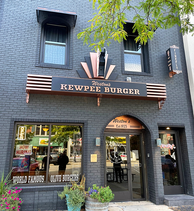 Art Deco meets comfort food heaven at Weston's Kewpee Burger, where the blue brick exterior promises retro delights within.