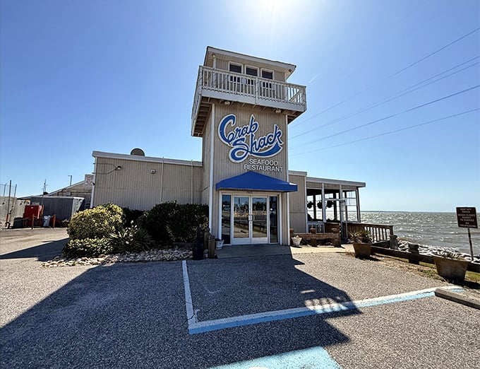 The watchtower-like structure isn't just for show&mdash;it's your lighthouse to seafood nirvana, perched right on the James River with views that rival the food.