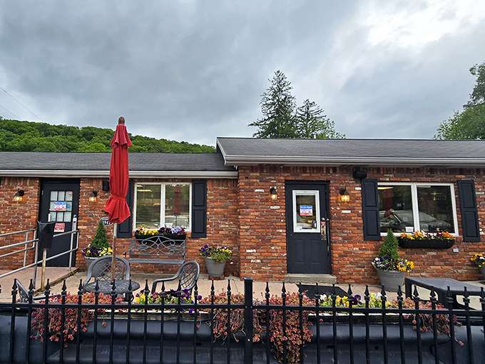 This brick beauty along Route 30 looks like where happiness goes to get baked into submission.