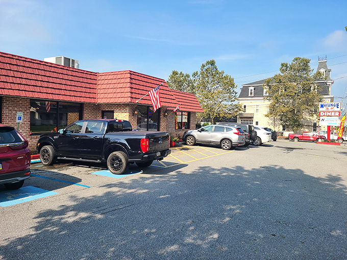 The iconic red-roofed brick building with American flags proudly waving says everything you need to know&mdash;comfort food and patriotism served in equal measure.