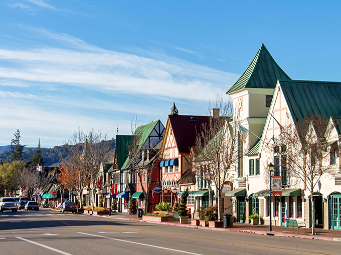 Solvang's main street looks like Denmark decided California needed a splash of Scandinavian charm. Those colorful facades aren't just for show &ndash; they're portals to pastry heaven.
