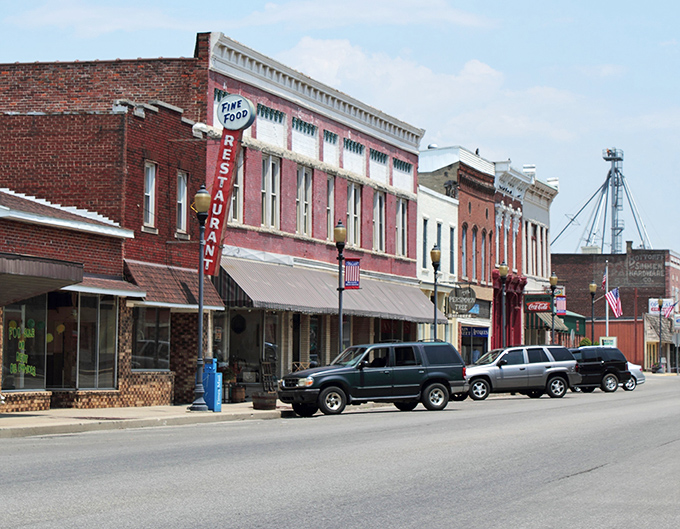 Historic storefronts line Mitchell's Main Street, where time seems to slow down and every brick tells a story of small-town Americana.