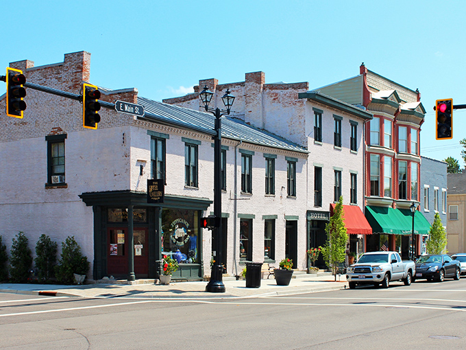 Historic brick buildings line Main Street in Tipp City, where time slows down but charm speeds up. Classic storefronts invite exploration on every corner.