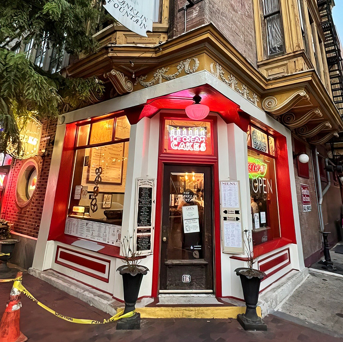 Step through this burgundy-trimmed doorway and prepare to time travel. The "CASH ONLY" sign is your first clue that authenticity trumps convenience here.