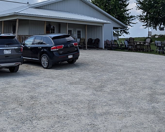 The unassuming exterior of Oven Fresh Bakery in Markesan hides culinary treasures that draw pilgrims from across Wisconsin. Those rocking chairs aren't just for show.