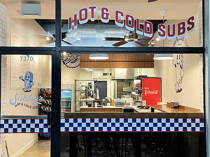 The classic blue and white checkered tiles practically scream "good food happens here!" Subby's storefront promises simple sandwich perfection without pretension.
